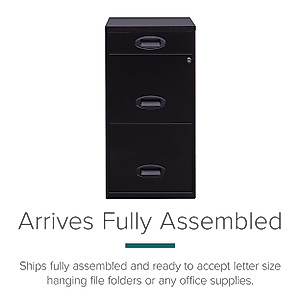 Office Dimensions 18" Deep 3 Drawer Metal Organizer File Cabinet with Oval Handles, Black