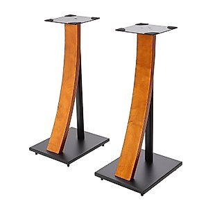 EXIMUS One Pair Fixed Height Universal Speaker Floor Stands with Real Wood - 290 Series (EX-290FW)