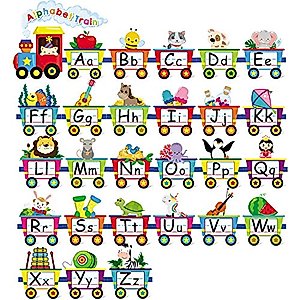 Alphabet Train Bulletin Board Set Animals Alphabet Cards Alphabet Line for Classroom Wall Letters Banner Decor Early Learning Bedroom Nursery Playroom Decorations Children Kids Teens