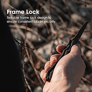 TRUE Tactical Knife | Partially Serrated Knife Blade with Lightweight Minimalist Handle Featuring Emergency Glass Breaker and Pocket Clip, Black, One Size