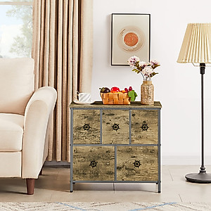 VECELO Dresser for Bedroom with 5 Drawers, Small Chest of Drawers for Living Room, Nursery, Entryway, Fabric Furniture Clothes Storage Tower with Steel, Wood Top, Grey