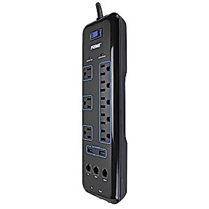 Prime Wire & Cable PB523118 8-Outlet Premium Electronics Surge Protector with 14/3 SJT 6-Feet Cord, Black