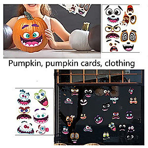 4 Pcs Halloween Pumpkin Decorating Stickers, Multi-Pattern Dampproof Faces Pumpkin Decorating Stickers, Perfect for Decorating Pumpkins, Pumpkin Cards and Clothes to Add the Atmosphere of Halloween pa