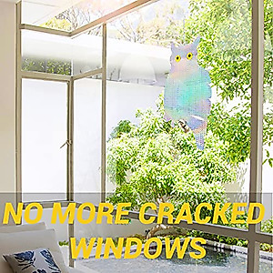 HOMESCAPE CREATIONS Owl Decoy Scare - Plastic Hanging Reflective Scarer - Ornamental Decorative Wind Spinner for Home and Garden - with 4 Spiral Rods and 4 Suction Cups