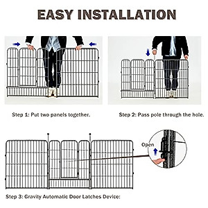 Avocahom Metal Dog Playpen 16 Panel Dog Pen 32Inch Height Exercise Pen w/2 Doors for Small/Medium Dogs Outdoor Indoor RV Yard w/36 Floor Protectors & 8 Straps, Black