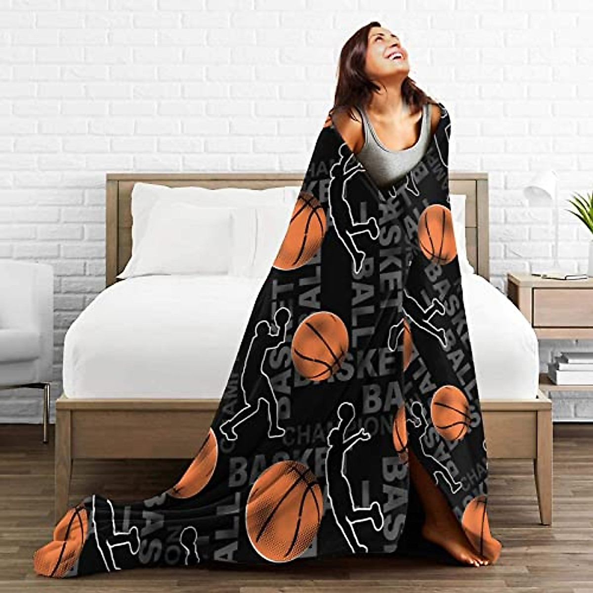 Basketball Sport Flannel Reversible Sherpa Throw Blanket Fuzzy and Soft Fleece Bed Blanket