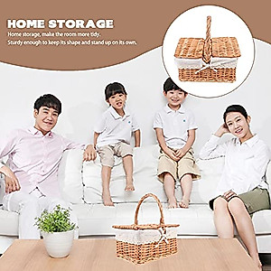 Cabilock Picnic Baskets Woven Baskets with Handles Picnic Storage Basket with Lid Farmhouse Ornaments Crafts for Outdoor Picnic Wedding Party Favors Decoration (White) Simple Picnic Basket