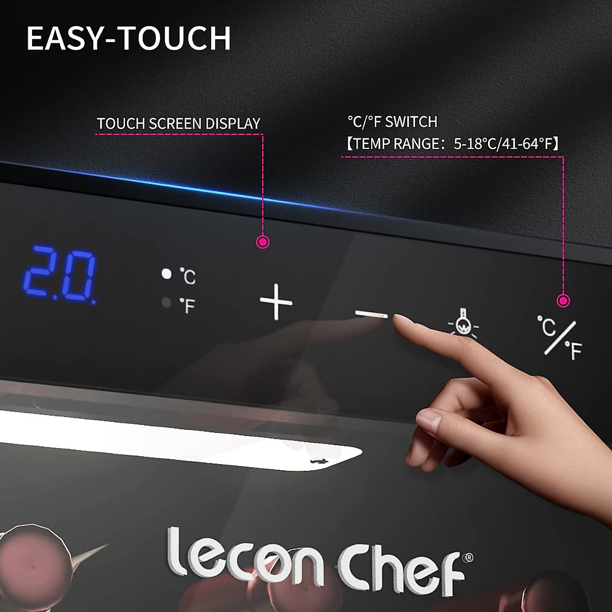 Leconchef 24 Bottle Wine Cooler/Cabinet Beverage Refrigerator,Mini Wine Fridge Beer Soda Clear Glass Door Counter Top Bar Fridge, Quiet Operation Compressor Adjust Temperature Freestanding