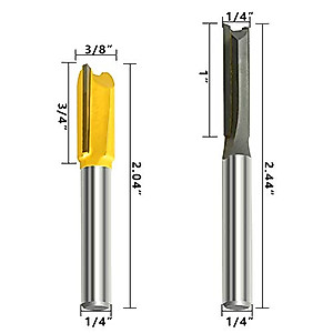 MEIGGTOOL 5Pcs Straight Dado Router Bit Set, 1/4-Inch Shank Round Nose, Cutting Diameter: 1/4, 3/8, 1/2, 5/8, 3/4 Inch