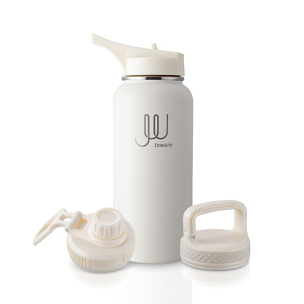 JW Joware 32 oz Insulated Water Bottle with Straw, Stainless Steel Sports Water Bottle with 3 Lids, Leak Proof Water Bottle for Men, Women & Kids, Alabaster White