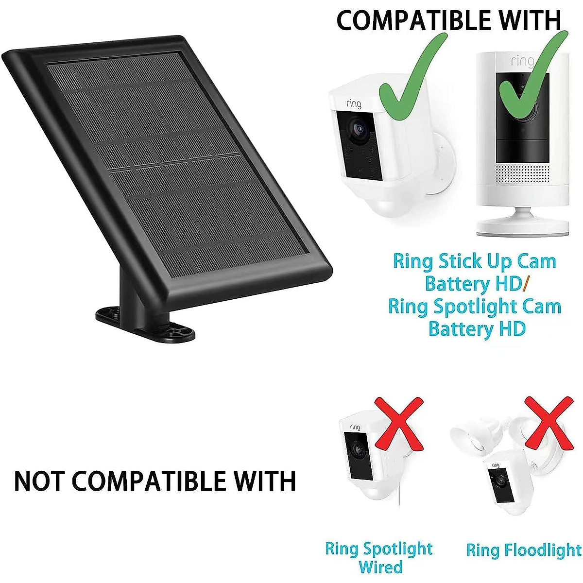 Ring Camera Solar Panel Charger,5W Solar Panels for Ring Stick Up Cam/Ring Spotlight Cam Battery/Spotlight Cam Plus/Spotlight Cam Pro/Outdoor Wireless Security Camera (1, Black)