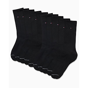 Tommy Hilfiger Men's Athletic Socks - Cushioned Crew Socks (10 Pack), Size 7-12, Pure Black
