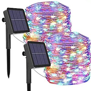mafiti 2 Pack Coloured Solar String Lights Outdoor,12M/40Ft 120 LED 8 Modes Solar Garden Lights Waterproof Fairy Lights Copper Wire Decorative Lighting for Home,Garden,Patio,Yard,Party,Wedding
