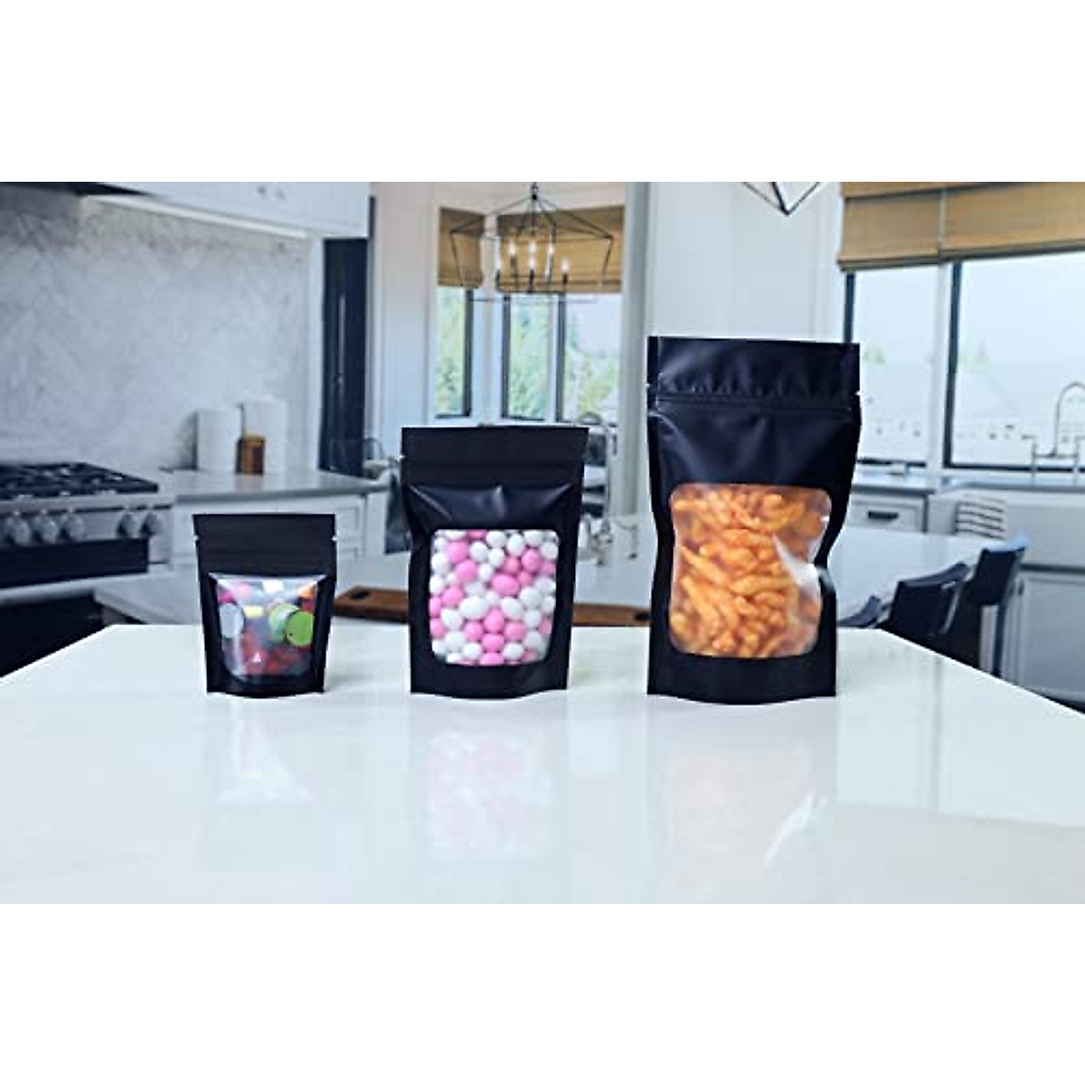 HANSER | Smell Proof Odorless Mylar Resealable Foil Pouch Bags with clear Window | Stand up bottom | Airtight | matte black | 100 Pieces | 4.8x8.2 Inches