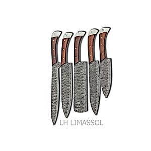Damascus Steel Kitchen Knife Set, 5 PCS Hand Forged Chef Knife Set With Leather Roll Kit Christmas gift kitchen and Dinning
