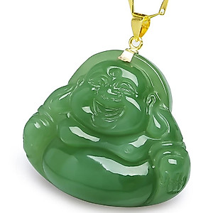 Jade Buddha Pendant, Genuine Green Jade Necklace for Men Women Hetian Jasper Good Luck Gift Jewelry