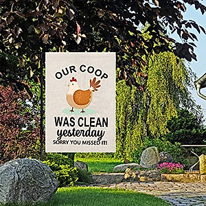 PWHAOO Chicken Coop Garden Flag Our Coop Was Clean Garden Flag Farm Owner Garden Decor Chicken Lover Gift (OUR COOP F)