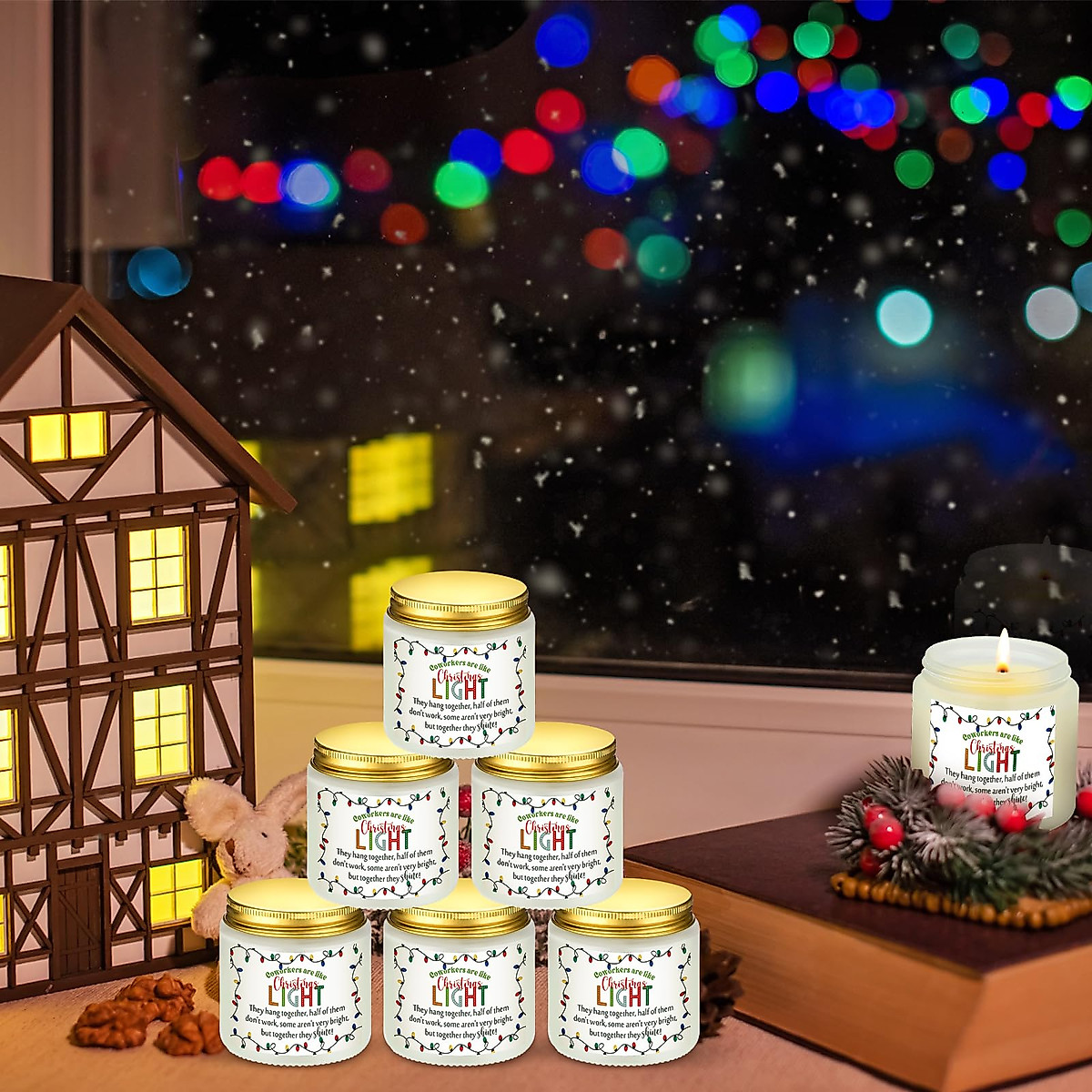 MTLEE 10 Pcs Christmas Scented Candles Gift Set 3.5 oz Soy Wax Candles Jar Christmas Light Sign Thank You Gift Candle Coworker Appreciation Gift for Employee Teacher Nurse Volunteer