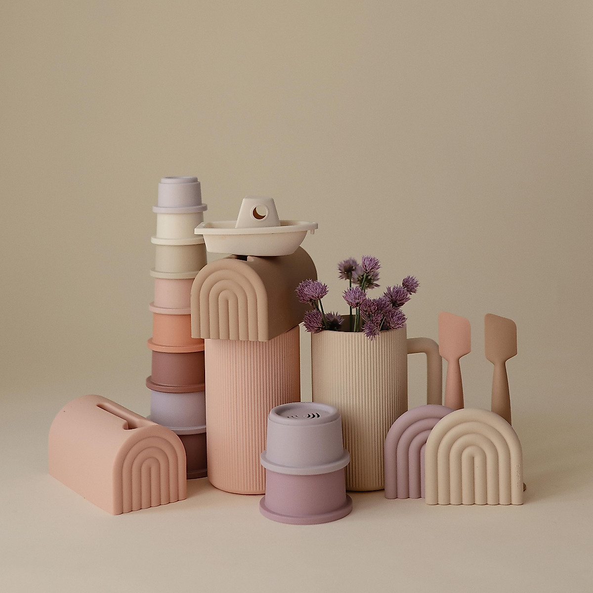 mushie Stacking Cups Toy 8pcs | Made in Denmark (Petal)