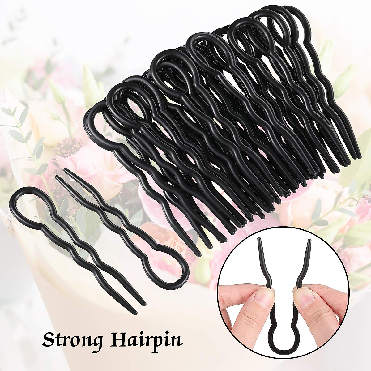 24 Piece Plastic Hair Bobby Pins U Shaped Grip Pins Fast Spiral Clips Hair Grip for Women Hairstyle Accessories(Black)