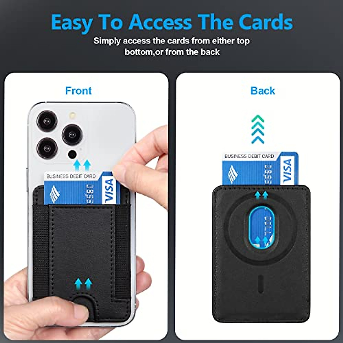 Magnetic Card Holder Leather Wallet, Credit Card Holder Wallet with MagSafe for iPhone 14/14 Plus/14 Pro/14 Pro Max and 13/12 Series Magsafe Wallet, Max Fit 7 Cards, RFID Blocking, Compact Size