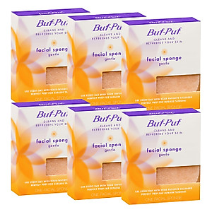 Buf-Puf Gentle Facial Sponge, Dermatologist Developed, Removes Deep Down Dirt & Makeup That Causes Breakouts and Blackheads, Reusable, Exfoliating, 6 Count