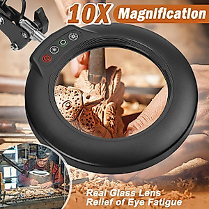 Veemagni 10X Magnifying Glass with Light, 5 Color Modes Stepless Dimmable 2-in-1 Desk Lamp and Clamp, LED Lighted Magnifier with Light and Stand, Hands Free for Craft Repair Hobby Painting Close Work