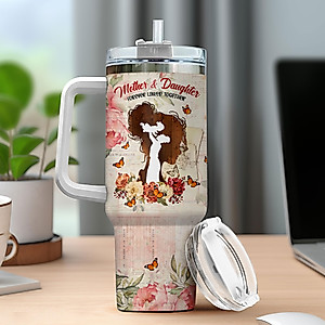 99WHALE Tumbler 40 Oz With Handle Lid And Straw, Mom Gifts, Butterfly Stainless Funny Primrose Modern Be Cups Coffee Quartz Mama Parade Cup Hot Yellow For Day To, Mother Daughter Floral