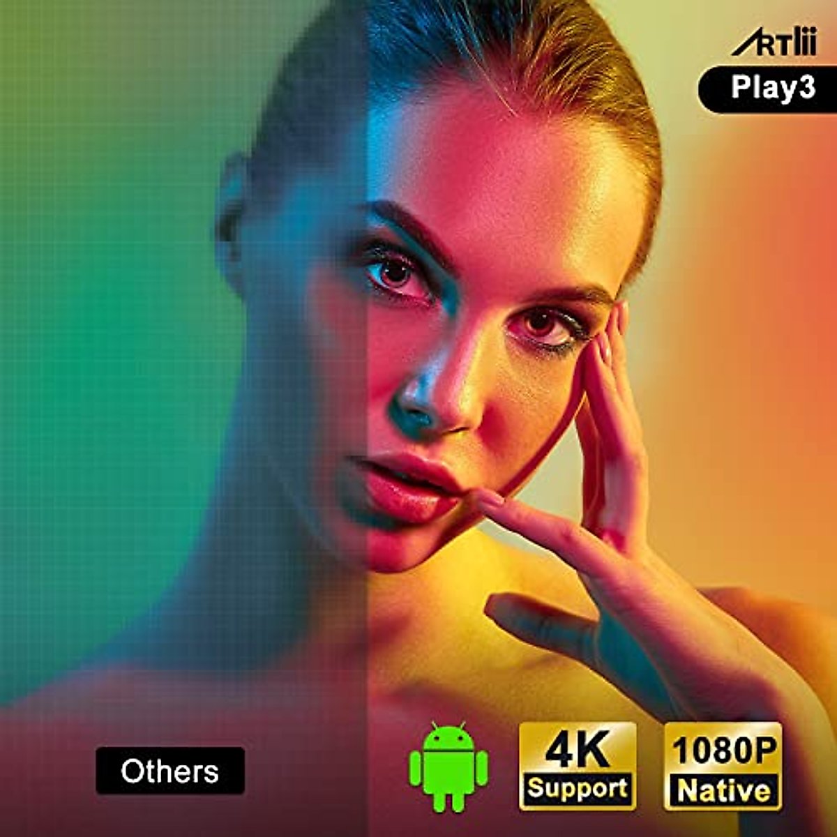 Smart Projector 5G WiFi Bluetooth, Artlii Play3 Outdoor Movie Projector 4K Supported, Android TV 10, Google Voice Assistant, Full HD Native 1080P Projector with Built-in Netflix, YouTube, Prime Video
