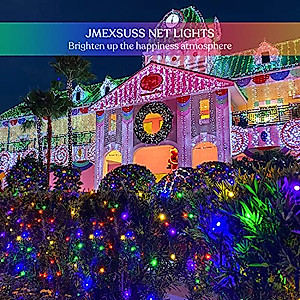 JMEXSUSS Solar Net Mesh String Lights Outdoor Waterproof Lights, 8 Modes Remote Control Waterproof Solar Net Lights Outdoor Green Wire 9.8ft x 6.6ft 320 LED Mesh Lights（Multi Color）…