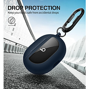 SURITCH Protective Case for Beats Studio Buds 2021, Studio Buds+ Plus 2023 Case Cover with Carabiner Keychain, Skin-friendly TPU Shockproof Protector for Earbuds Charging Case Accessories, Navy Blue