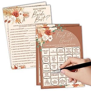 Hadley Designs 20 Boho Hilarious Bridal Shower Games for 20 Guests - Couples Wedding Shower Games, Games for Bridal Shower Bingo Game, Who Knows The Bride Best Bridal Shower Game...