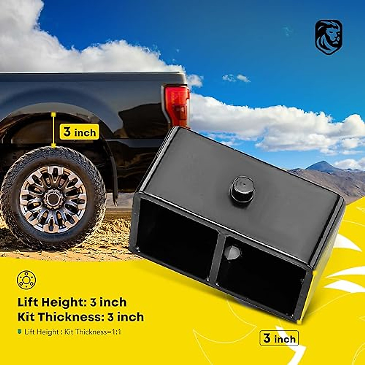 YHTAUTO 3 inch Rear Leveling Lift w/Hardware Kit Fits 1999-2019 Chevy & GMC Models, Silverado/Sierra 1500, RWD/4WD, Extended Square U-Bolts with Lift Blocks Suspension Leveling Lift Kit Set of 6