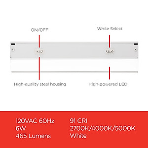 UltraPro 12 inch Hardwired Under Cabinet Lights, 3 Color Settings - 2700K/4000K/5000K - Warm White, Cool White, and Daylight, Under Cabinet Lighting, Dimmable Under Counter Lights for Kitchen, 45366