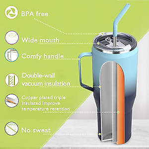 Zukro 50 oz Mug Tumbler With Handle and Straw, Vacuum Insulated Stainless Steel Large Cup with Lid,Fit in Cup Holder,No Sweat,Keep Drinks Cold 30 Hours, Dishwasher Safe, Bluewave