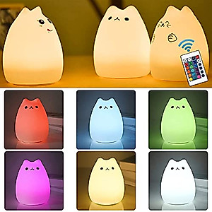 NeoJoy Cat Lamp, Remote Control Silicone Kitty Night Light for Kids Toddler Baby Girls Rechargeable Cute Kawaii Nightlight (Popurlarity Kitty)