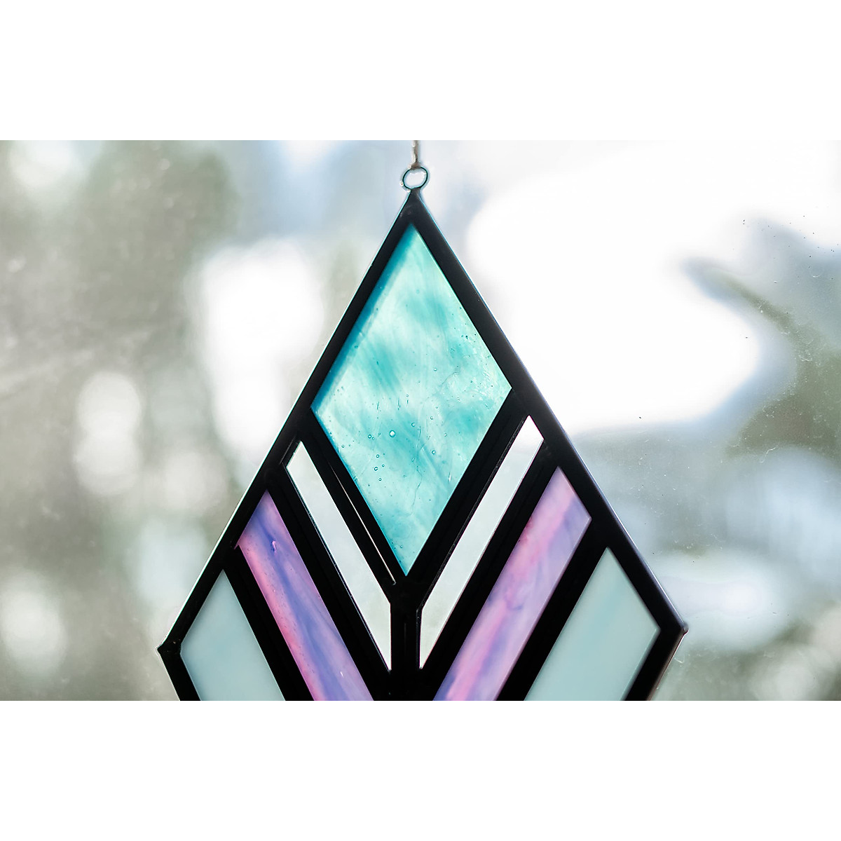 Mushroom Wreath Stained Glass Window Hanging (Turquoise) - Aesthetic Room Decor Sun Catchers for Home Decoration, Kitchen, Office, and Garden Decor. Home Decor Birthday Gift for Women