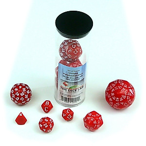 Set of Unique Dice: d4, d8, d12, d24, d48, d60, and d120 in Red
