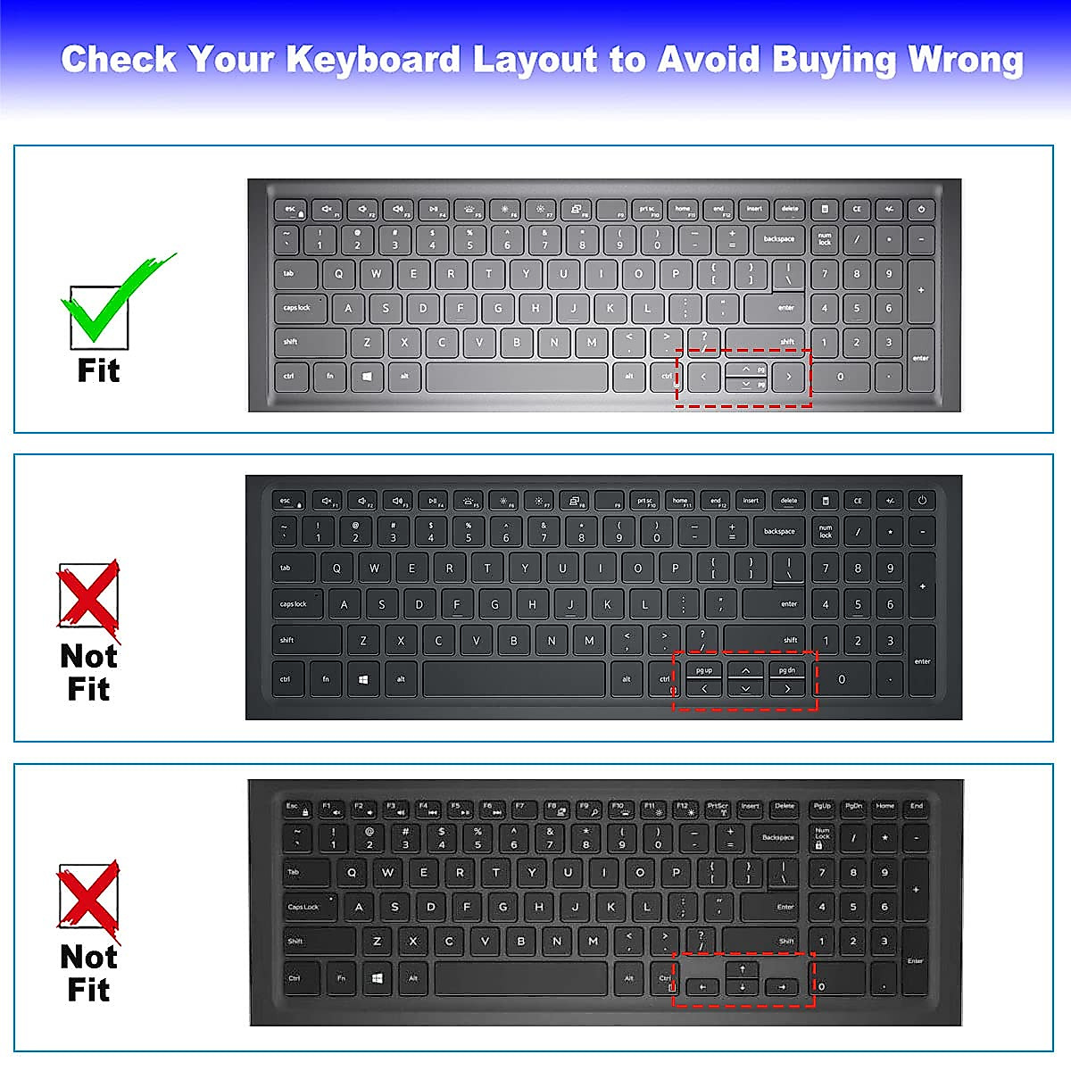 Keyboard Cover for 2024 2023 15.6" Dell Inspiron 15 3510 3511 3515 3525 3530 3535 5510 5515 5518 7510, Inspiron 16 7610, Vostro 15 3510 5510 5515, Latitude 3520, 2022 Inspiron 15(Not Fit Dell G5 G15)