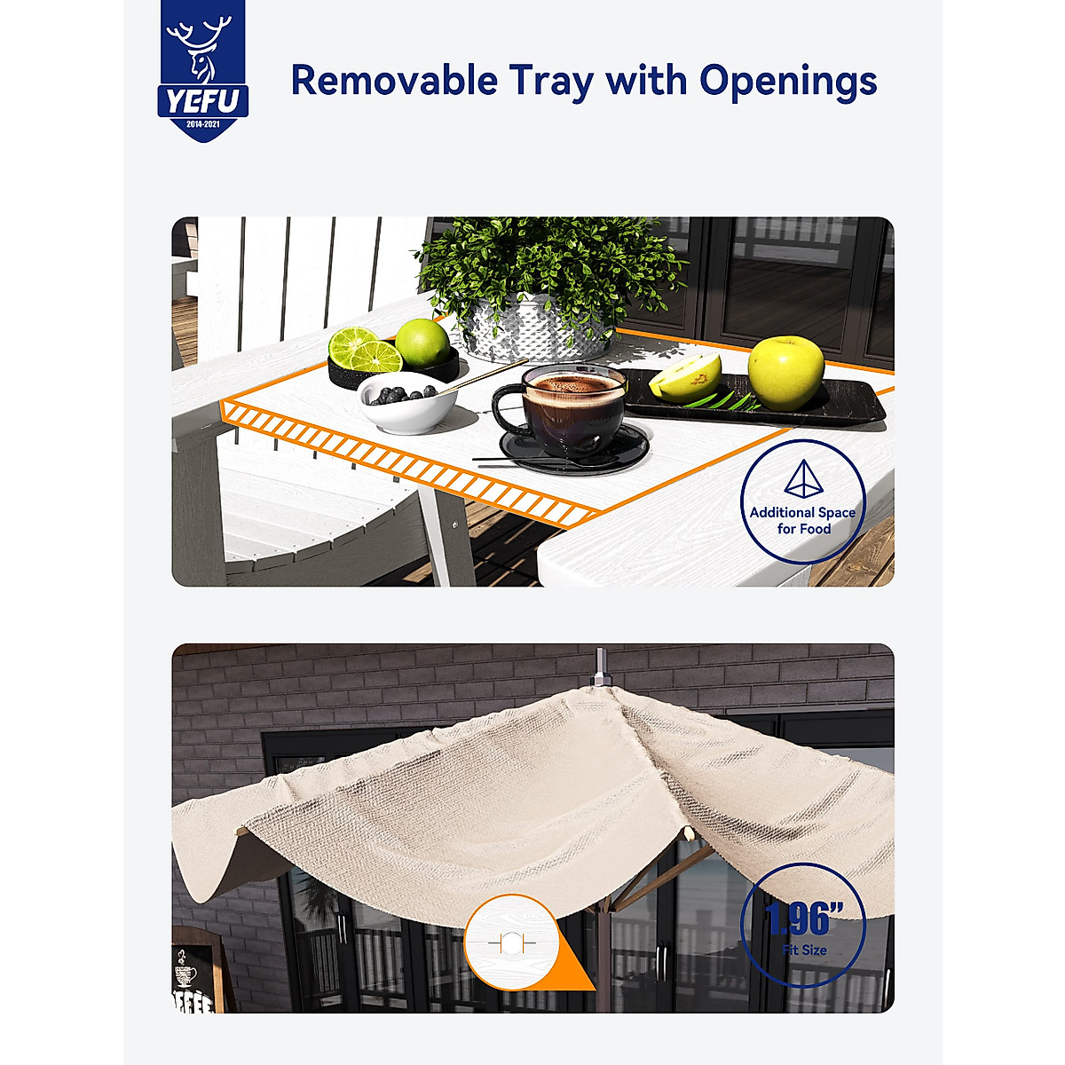 YEFU Balcony Chair, Tall Adirondack Chair Set of 2 with Connecting Tray, Poly Lumber Adirondack Chair Bar Stools, Patio Stools, 380lbs, Weather Resistant for Outdoor Deck Lawn Pool Backyard-White