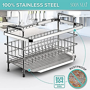 Soon Neat Kitchen Sink Caddy - Kitchen Sink Organizer - Quick Draining, Stainless Steel Tray