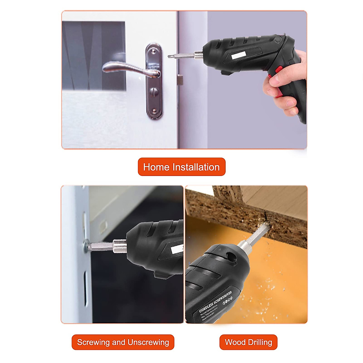 Cordless Screwdriver,Small Electric Screwdriver with 2pcs Bit Tool Set Kit,3N·m High Torsion and 180rpm High Speed Power Screwdriver,for Drilling Punching Screwing Repair(Black)