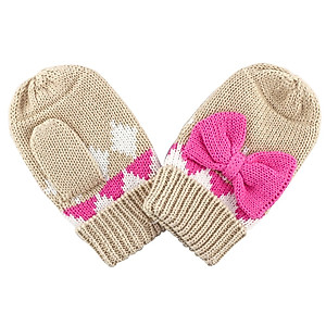 Ding Dong Baby Kid Girl Winter Knitted Bowknot Hat+Scarf+Gloves 3 Pieces Set(6-12M) Khaki