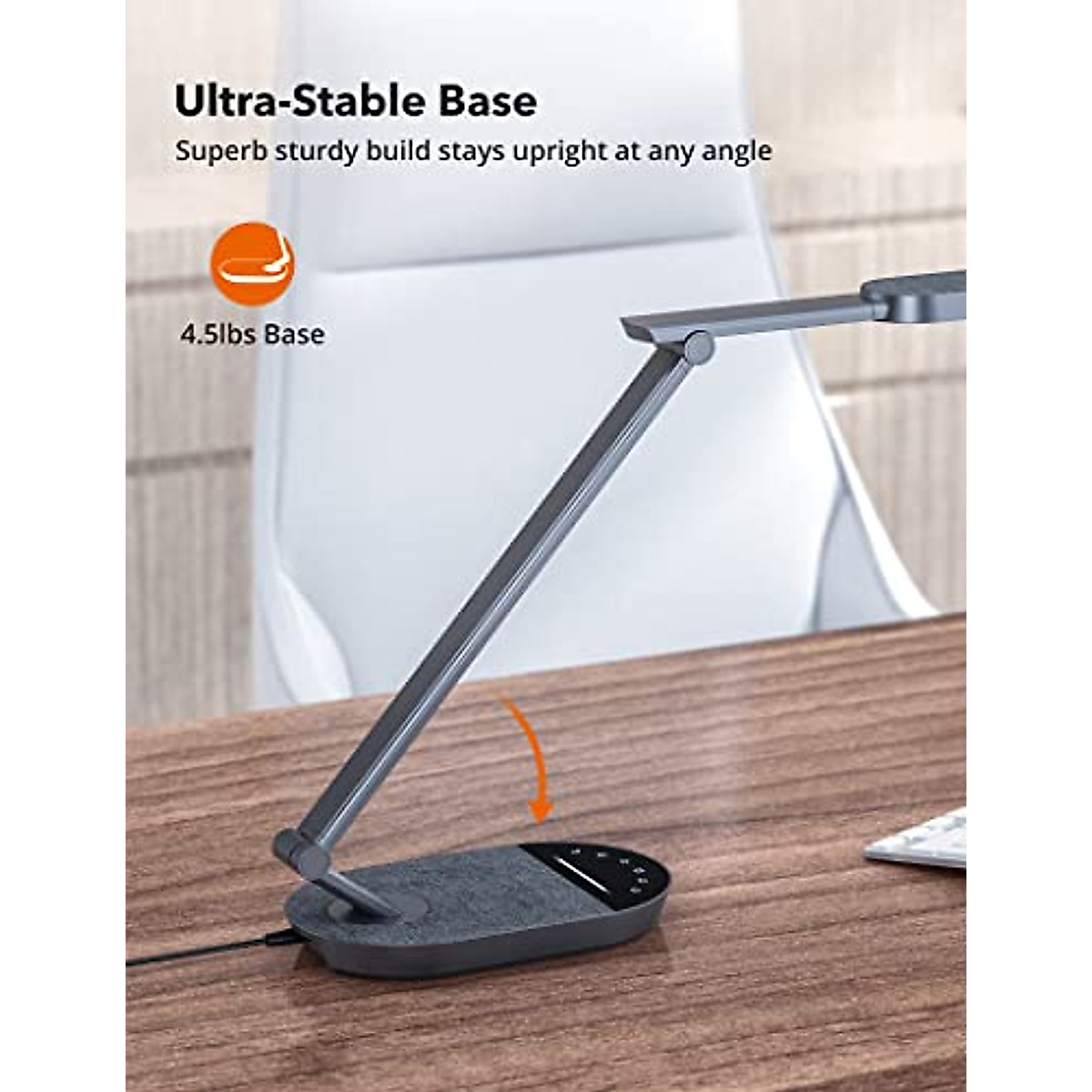 Metal LED Desk Lamp, Workbench Office Light with 5V/2A USB Port, Eye-Caring Architect Desk Lamps for Home Office, 5 Color Modes & 6 Brightness Levels, Touch Control (Light Grey)