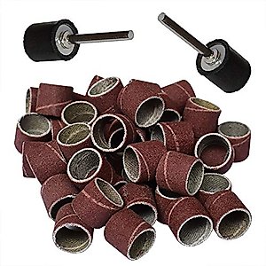 Lotatheta 60 pcs 1/2" Dia Sand Band Sanding Drum 240 Grits 1/2" Height Sander Sleeves Band + 2 Rubber Mandrels for Rotary Tool