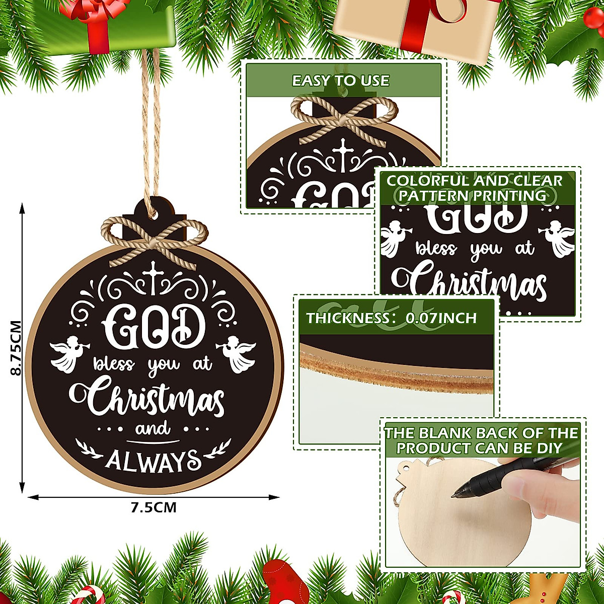 24 Pcs Nativity Christmas Tree Ornaments Religious Christmas Nativity Scene Set The Birth of Jesus Christmas Decorations Wooden Nativity Scene Christmas Tree Ornament (Classic Style)