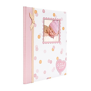 Lil Peach First 5 Years Baby Memory Book, Baby Girl Keepsake Book, Milestone and Photo Journal, Pink & Peach Confetti Polka Dots