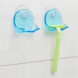 Meoliny Razor Holder Clear Hanging Suction Grips Plastic Rack Bathroom Shower Room Organizer Accessories,blue