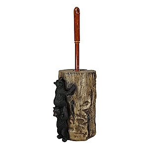 Ebros Gift 13.5" Tall Whimsical Forest Mountain Black Bears Teamwork and Trust Routine Toilet Brush Scrub and Base Holder Bathroom Gift 2 Piece Set Statue Rustic Cabin Lodge Bears Decor Accent