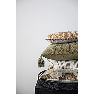 Creative Co-Op 16" Round Cotton Embroidered Pom Trim Pillow, Grey & Brown